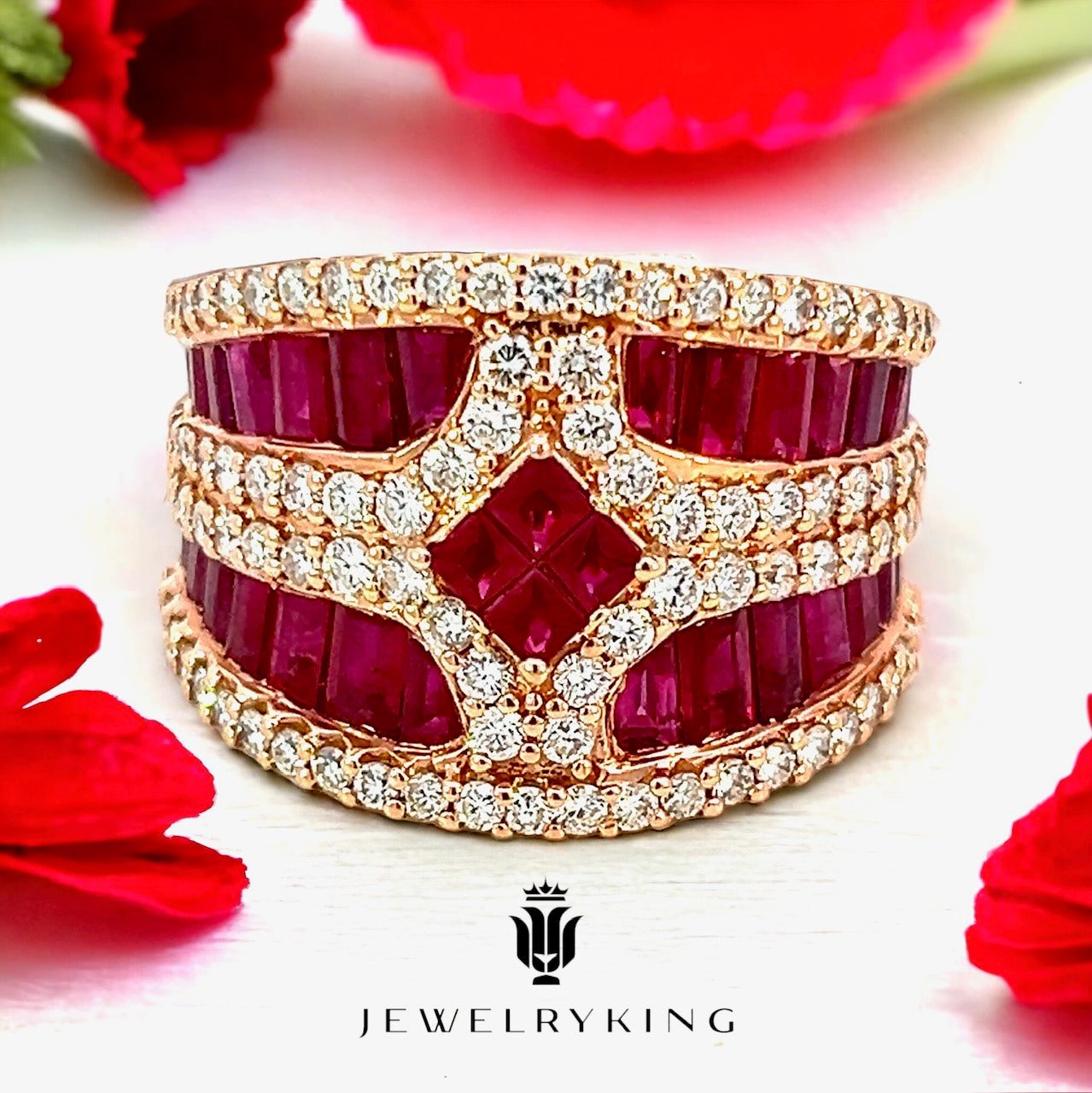 14K Rose Gold Diamond & Ruby ring – Jewelry King inc.